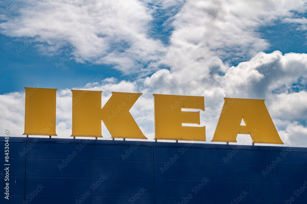 IKEA (Ingvar Kamprad Elmtaryd Agunnaryd) sign hanging on the store ...