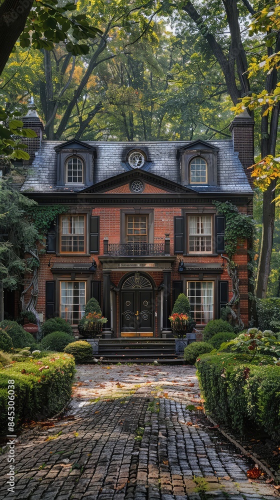 Beautiful old house in the park at sunset,Luxury mansion in the park ...