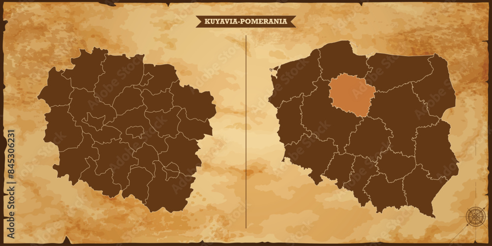 Kuyavia-Pomerania state map, Poland map with federal states in A ...