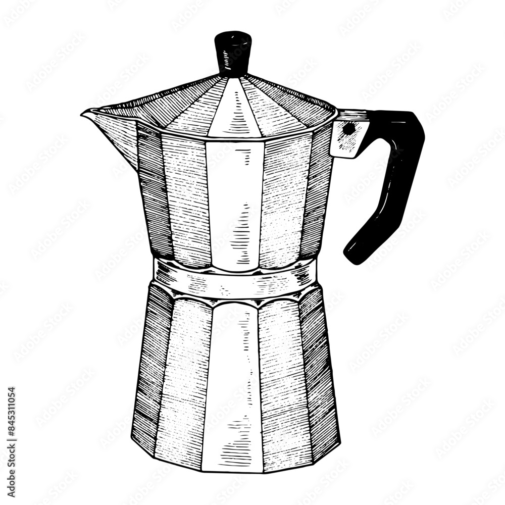 Coffee maker Vector hand drawn illustration. Moka Pot sketch drawing ...