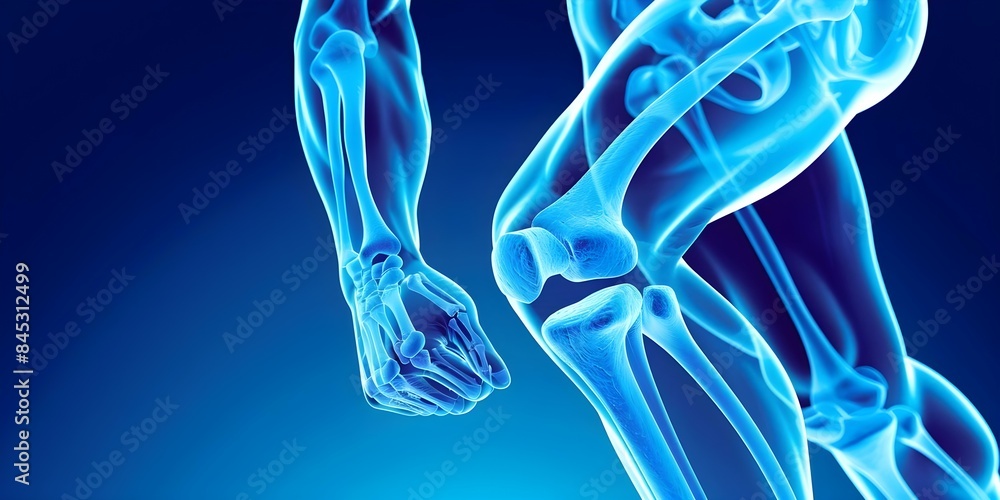 Male knee joint anatomy illustration in blue. Concept Anatomy ...