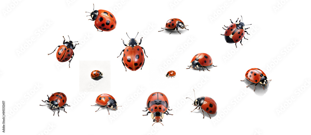 Ladybug insect collage. Set of illustrations with no background with a ...