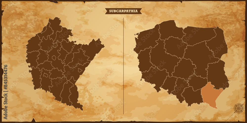 Subcarpathia state map, Poland map with federal states in A vintage map ...