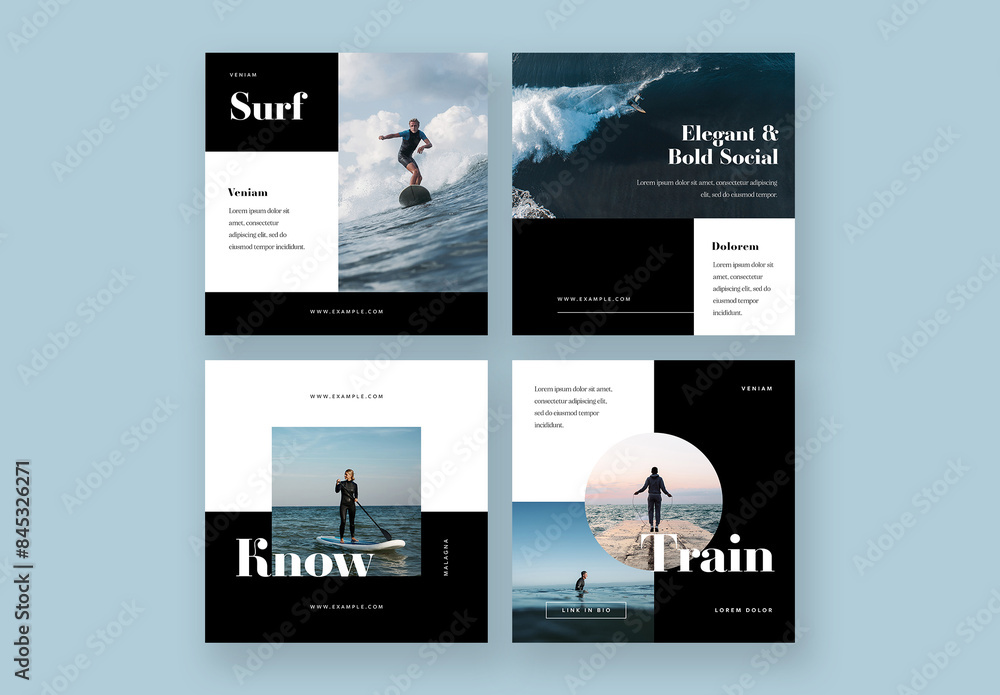 Minimal Bold Social Layouts With Black and White Accent Stock Template ...