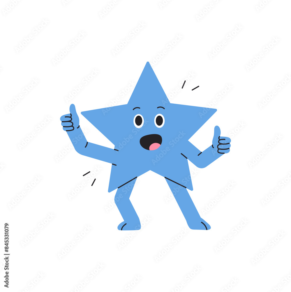 Happy star figure with thumbs up. Cute geometric shape shows approval ...