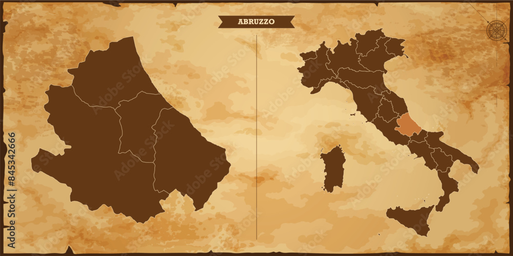 Poster Abruzzo state map, Italy map with federal states in A vintage ...