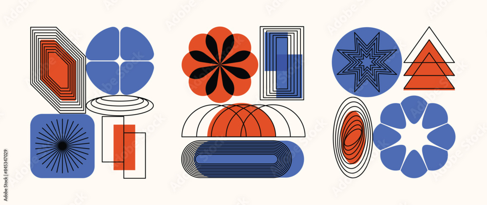 Set of geometric pattern element background vector. Collection of ...