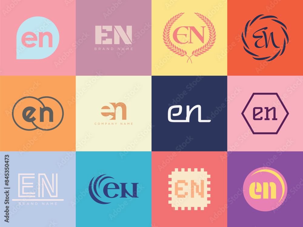 EN logo company template. Letter e and n logotype. Set different ...