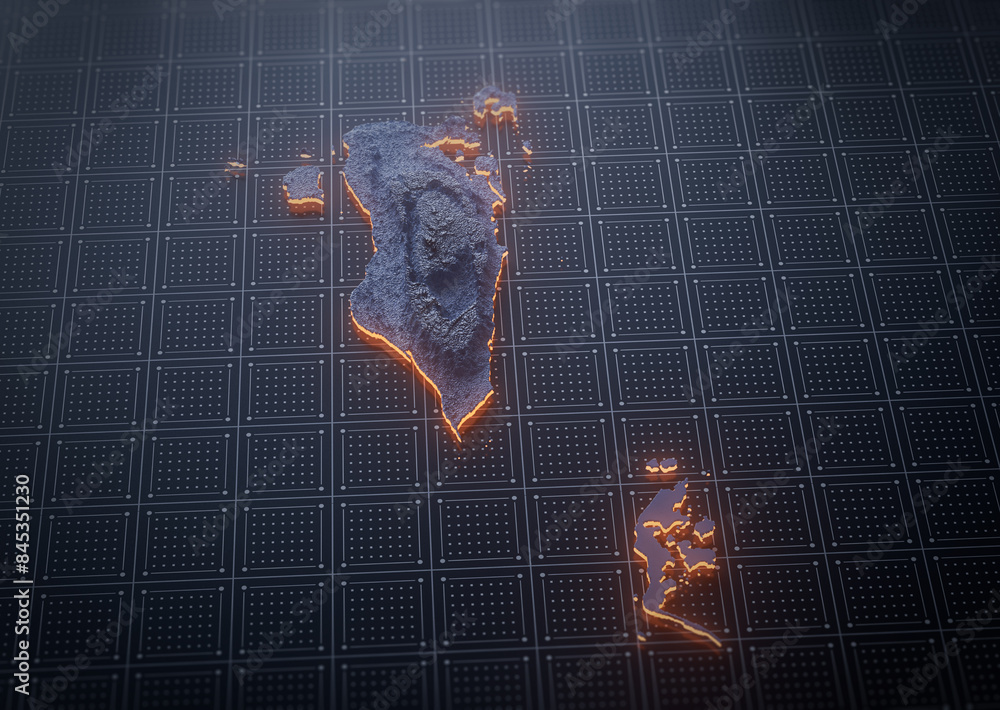 Illuminated Bahrain Data Map Highlighting Geographical Features Neon ...