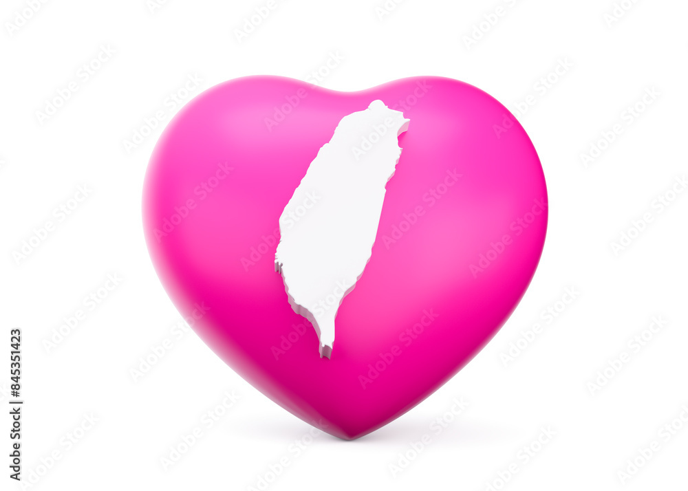 Pink Heart With White Map Of Taiwan Isolated On White Background 3d ...