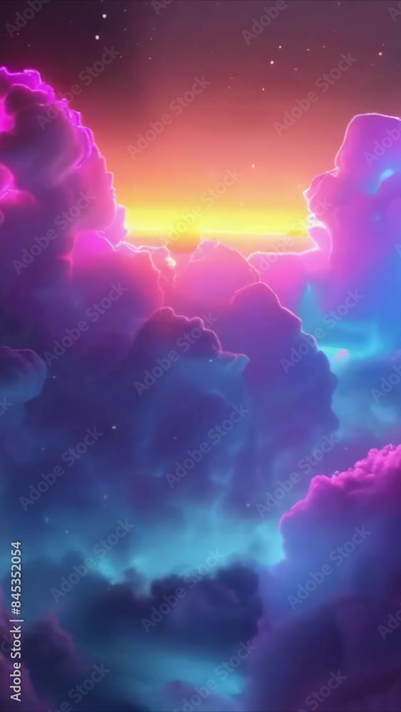beautiful neon colors clouds in sunset sunrise sky fantastic animation ...