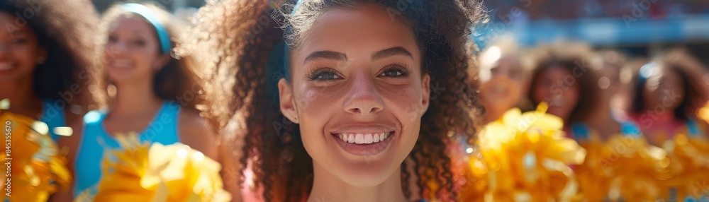 Olympic Cheer Team Focus on a diverse group of cheerleaders performing ...