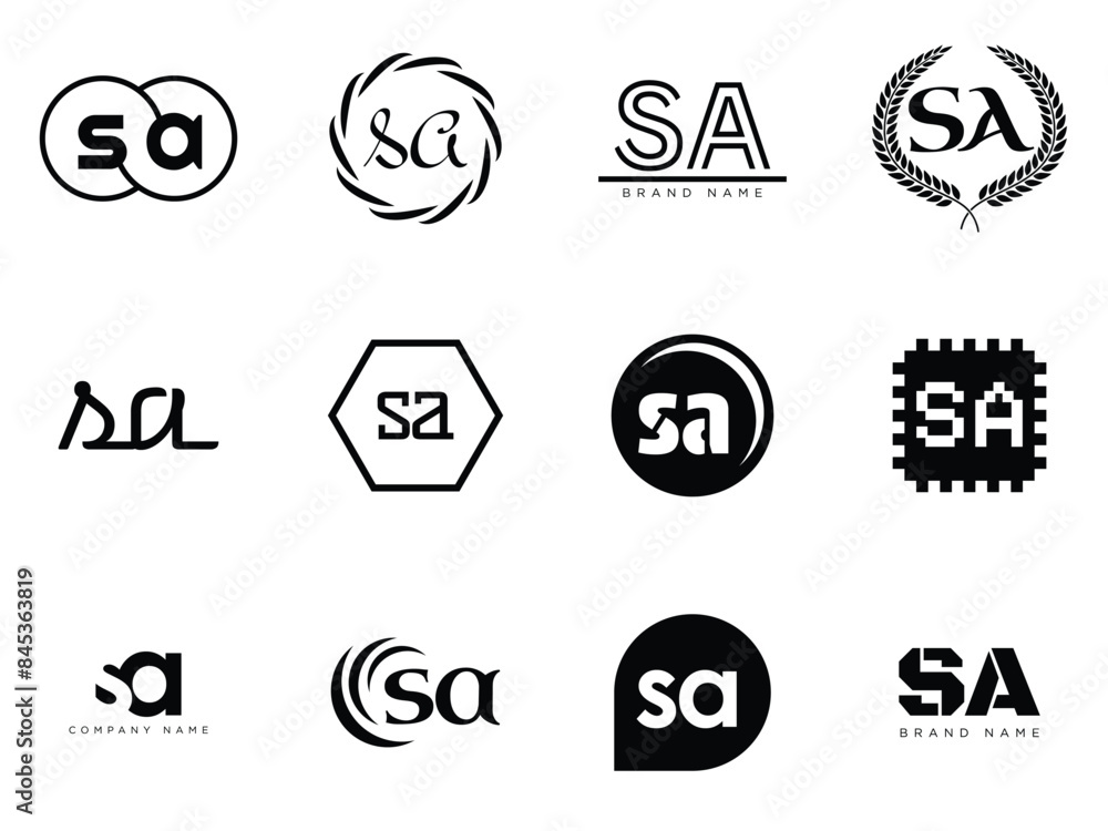 SA logo company template. Letter s and a logotype. Set different ...