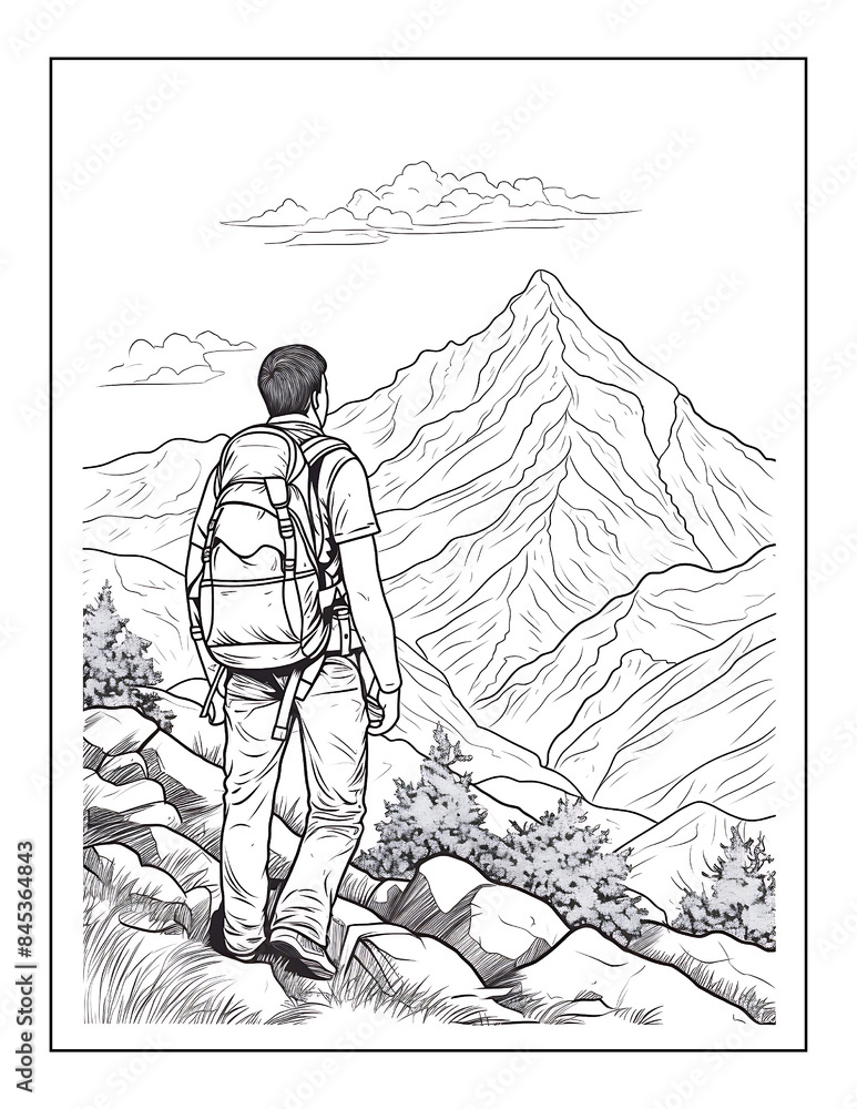 Traveling Man Coloring Pages for kdp Stock Photo | Adobe Stock