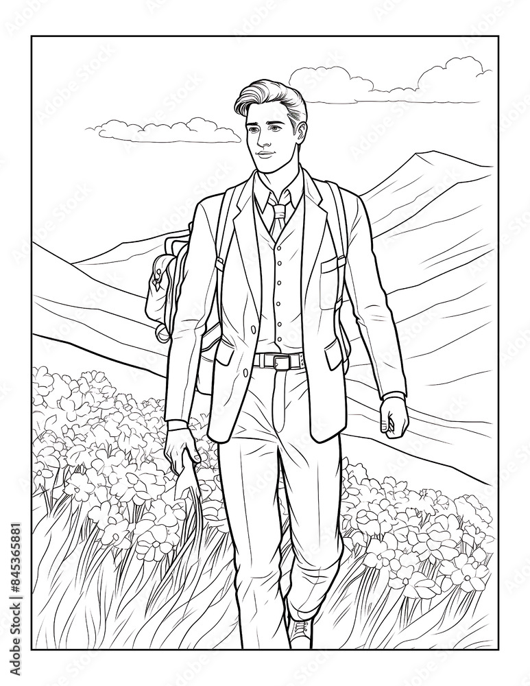 Traveling Man Coloring Pages for kdp Stock Illustration | Adobe Stock