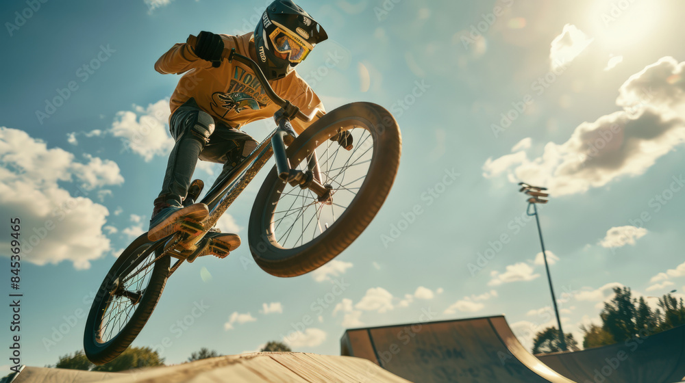 BMX freestyle competitions. An extreme man rides a bmx bike and ...
