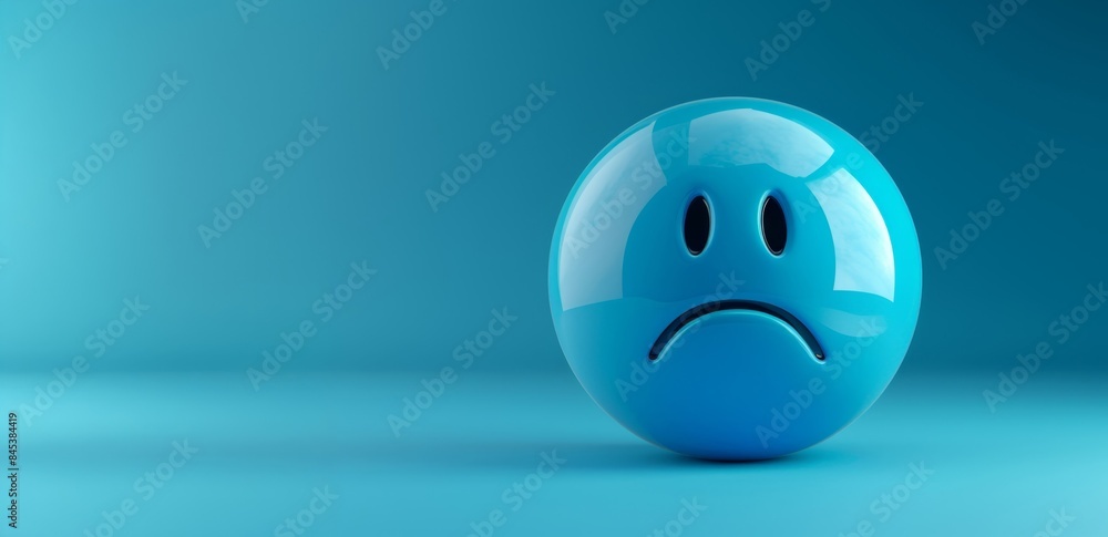 Sad blue emoticon sphere on gradient background expressing emotions and ...