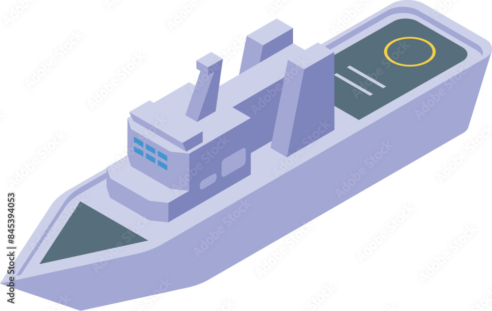 Military warship patrolling the sea with helicopter landing pad Stock ...