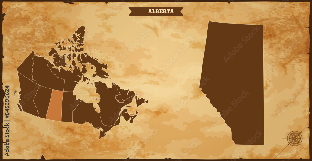 Alberta state map, Canada map with federal states in A vintage map ...