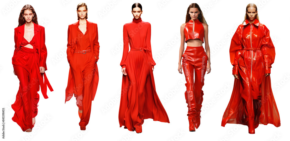 Set of red fashion outfit models on png background. Ideal set for ...