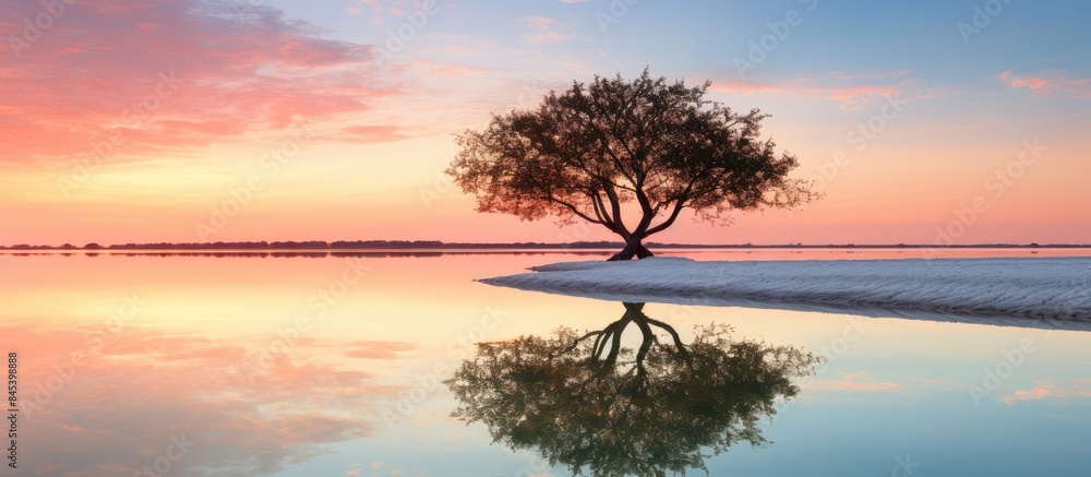 Stunning sunrise reflecting in the waters at the Yas Beach in Abu Dhabi ...
