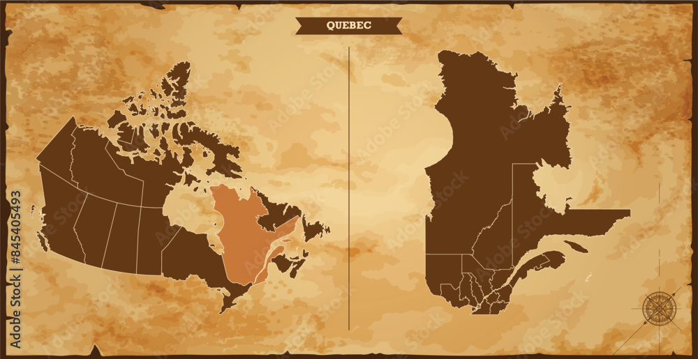 Quebec state map, Canada map with federal states in A vintage map based ...