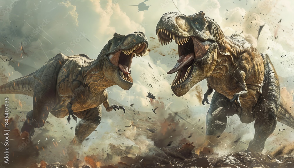 Jurassic Showdown: Ferocious T-Rex Battle in a Prehistoric Landscape ...