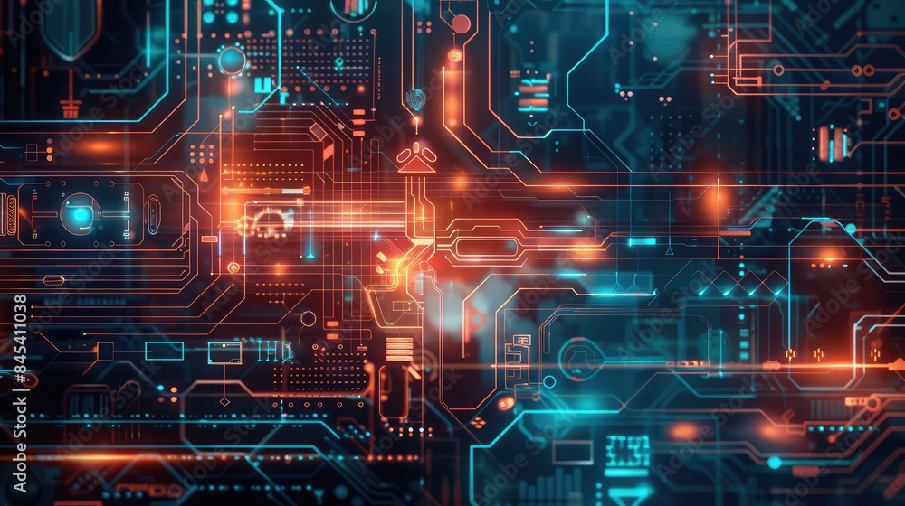 Abstract futuristic electronic circuit board and mesh line processing ...