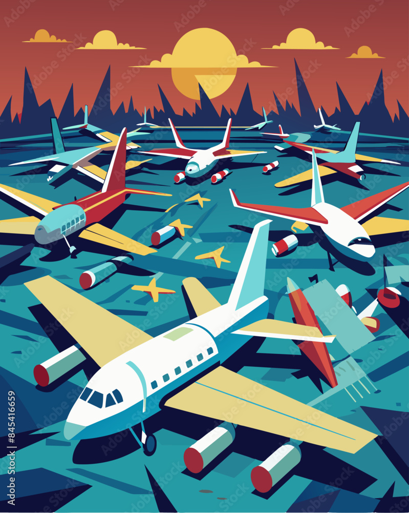 An airplane graveyard with rows of grounded airplanes highlighting the ...
