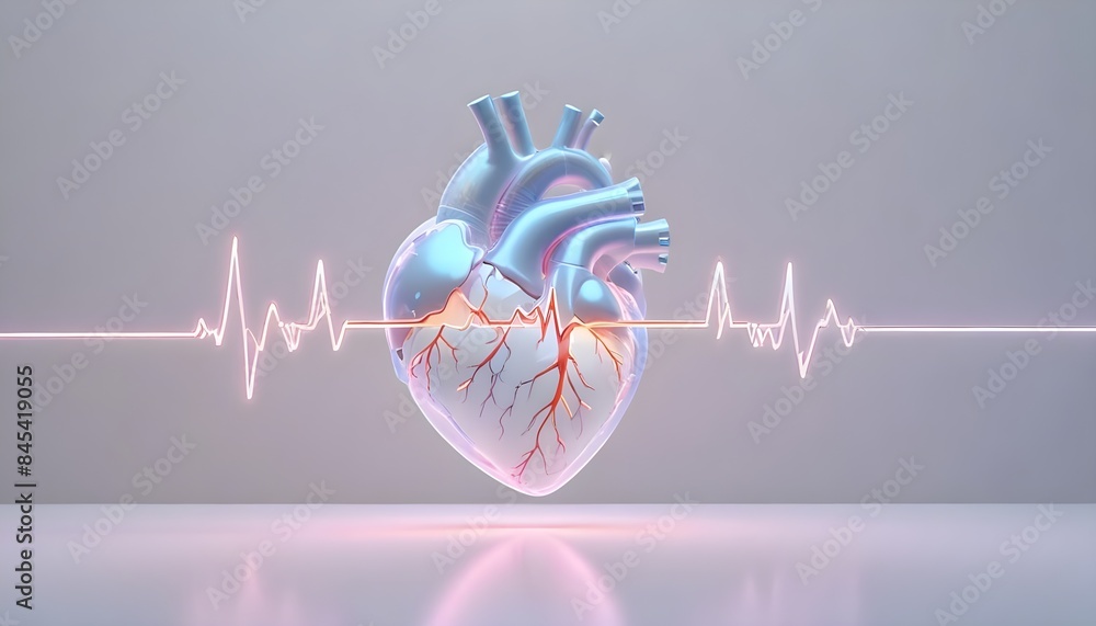 Medical depiction of a heart with a heartbeat background Stock ...