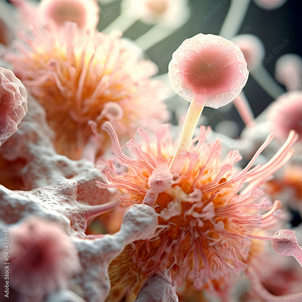 Foto de Abstract biology background, microscopic view of organic ...