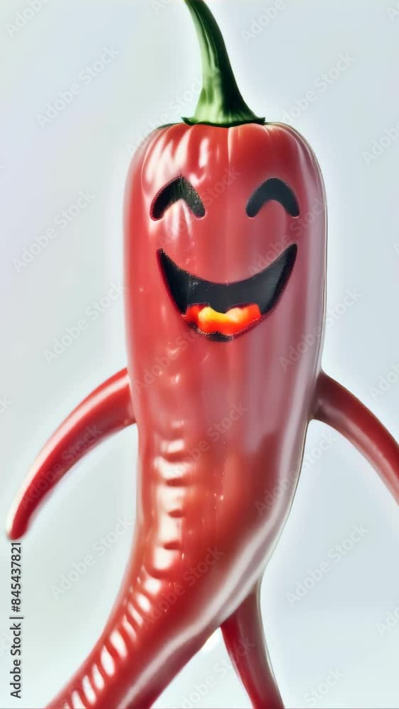 A red chili pepper character with legs and a cheerful face, depicted in ...