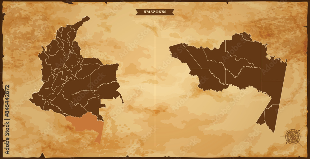 Amazonas state map, Colombia map with federal states in A vintage map ...