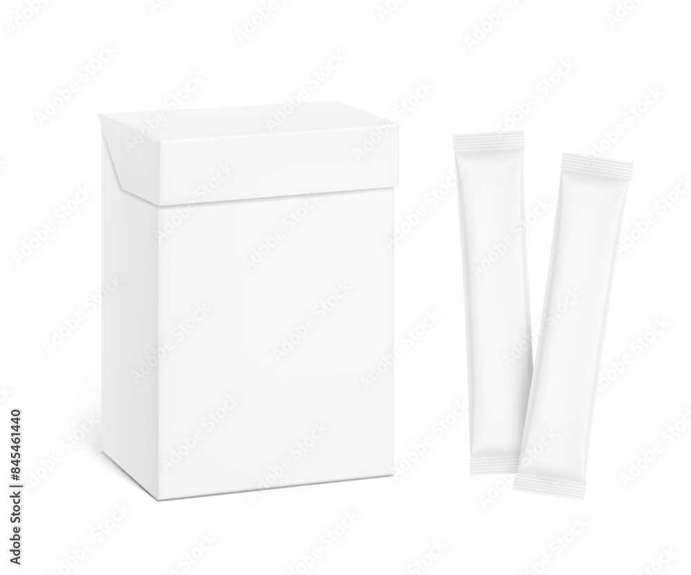 Universal blank closed paperboard box with stick mockup set. Vector ...