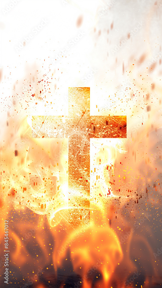 Religious cross on fire with fire flames. Christianity Religion Symbol ...