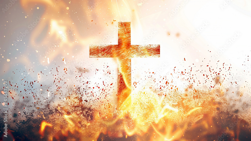 Religious cross on fire with fire flames. Christianity Religion Symbol ...