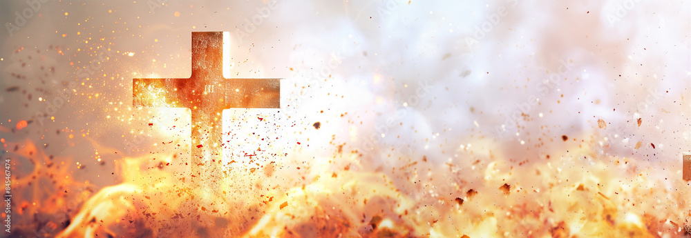 Religious cross on fire with fire flames. Christianity Religion Symbol ...
