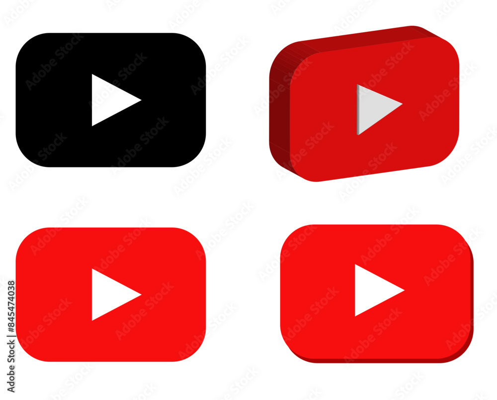 set of youtube logo app icons flat and 3d social media video player ...
