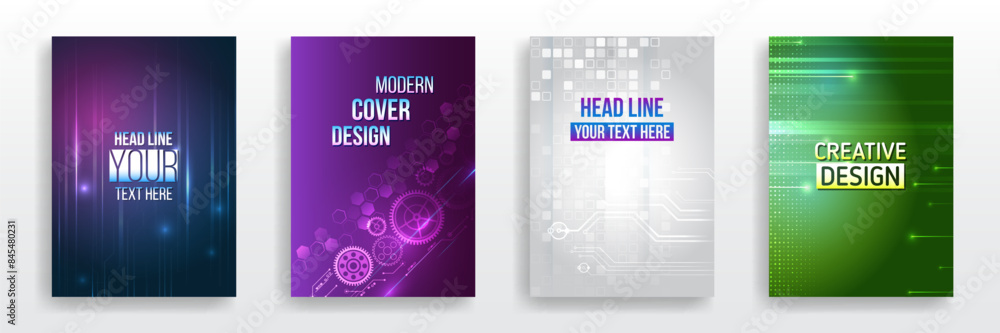 Page layout set for sci-fi. Set of high-tech covers for marketing ...