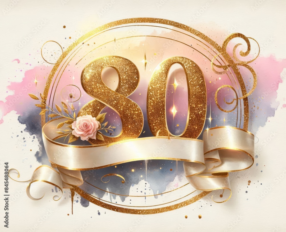 Elegant 80th birthday design with golden numbers, shimmering accents ...