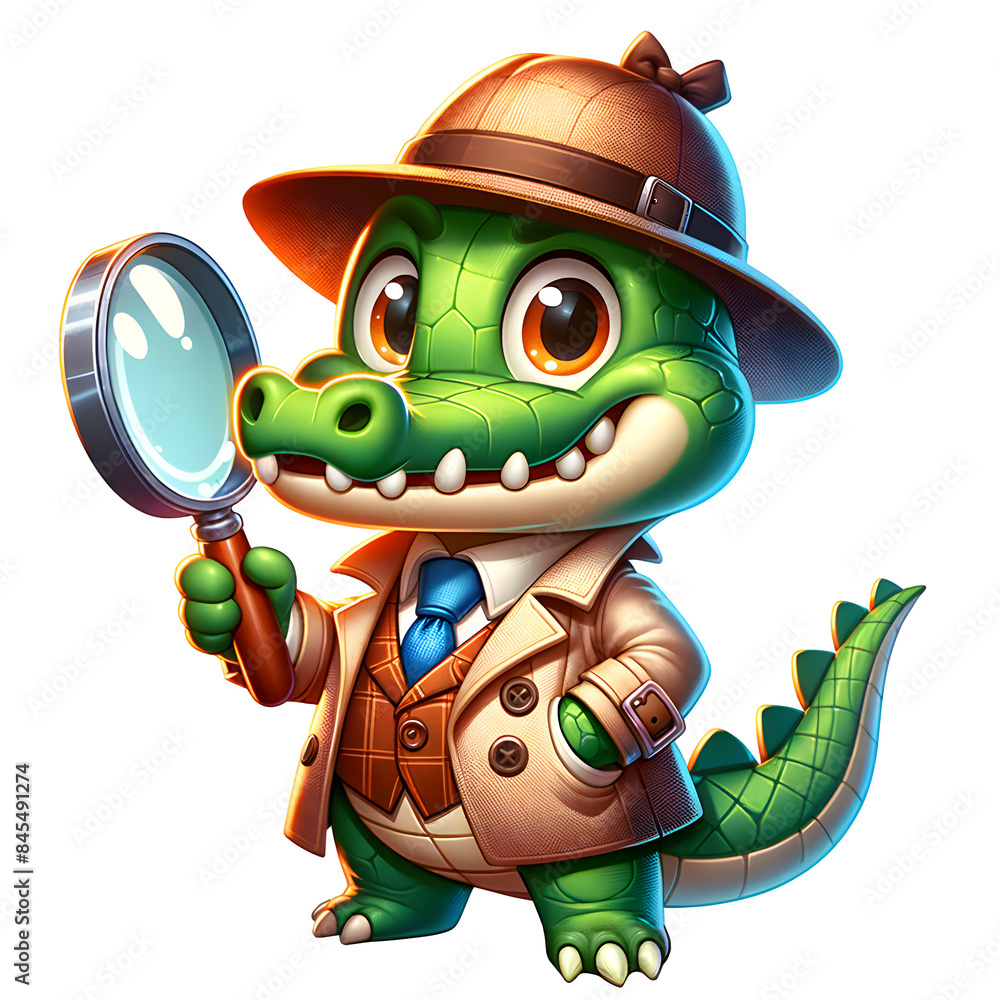 Cartoon illustration (PNG 300 dpi), Crocodile has become a detective ...