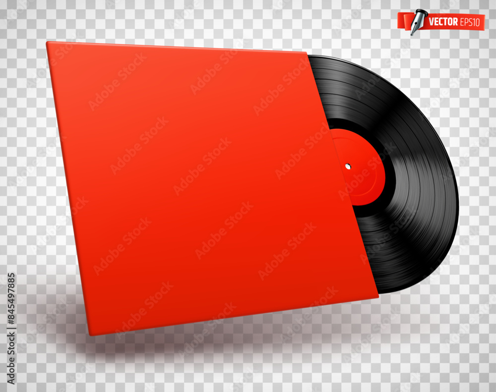 Vector realistic illustration of a vinyl record on a transparent ...