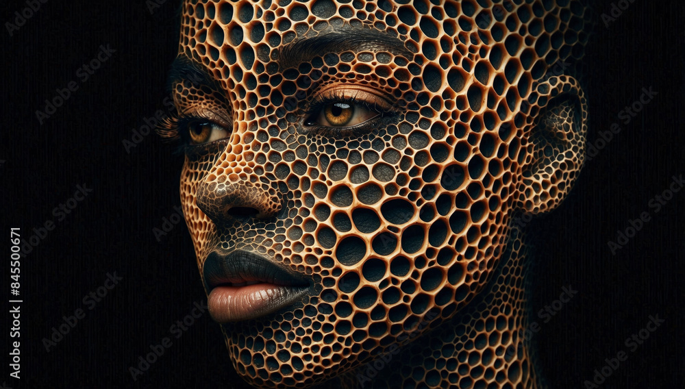 Conceptual portrait of a woman with unusual skin texture reminiscent of ...