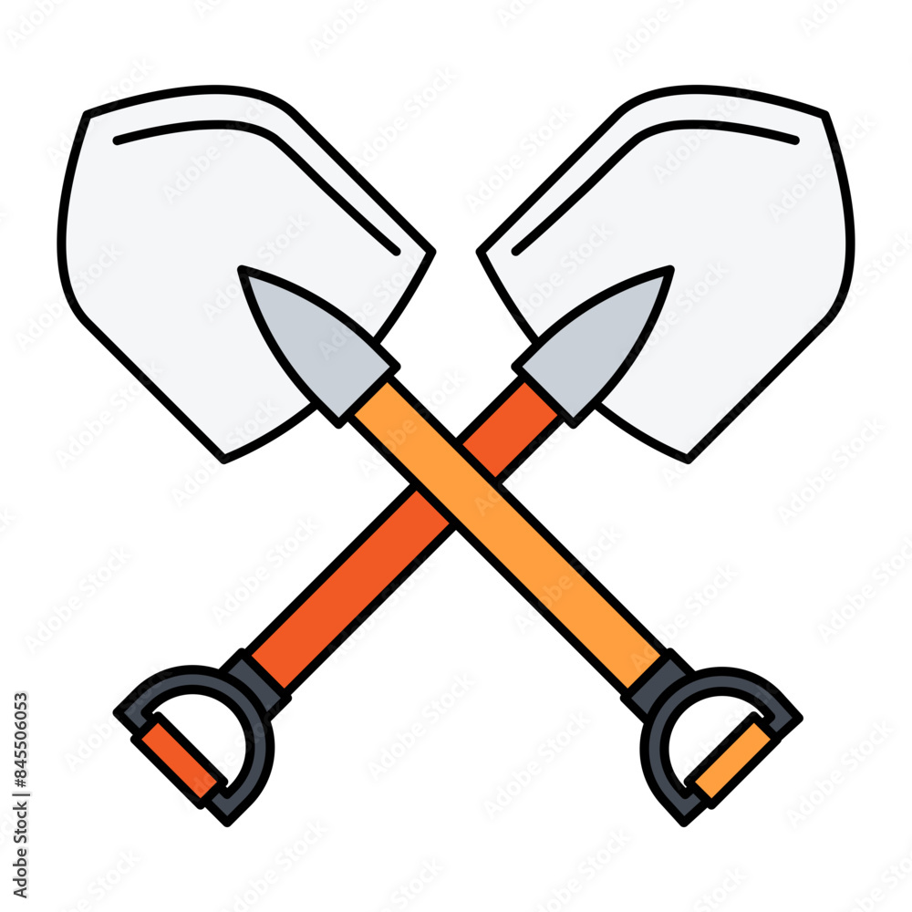 Crossed industrial spade tool concept, Pair of Curved Shovel with Long ...
