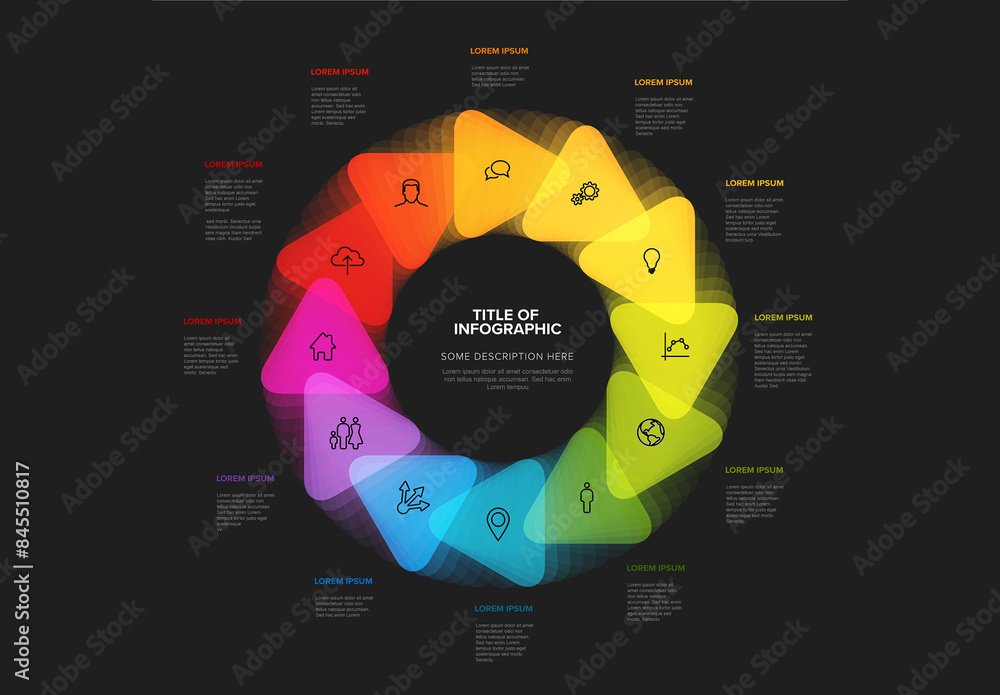 Multipurpose infographic template with twelve icons in triangle arrows ...