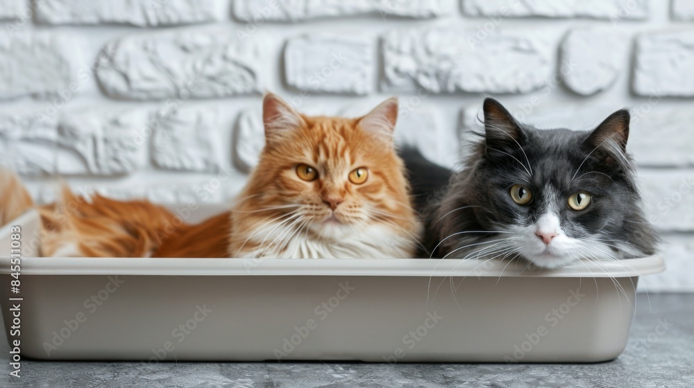 Multi-cat household with two cats taking turns using the litter box ...