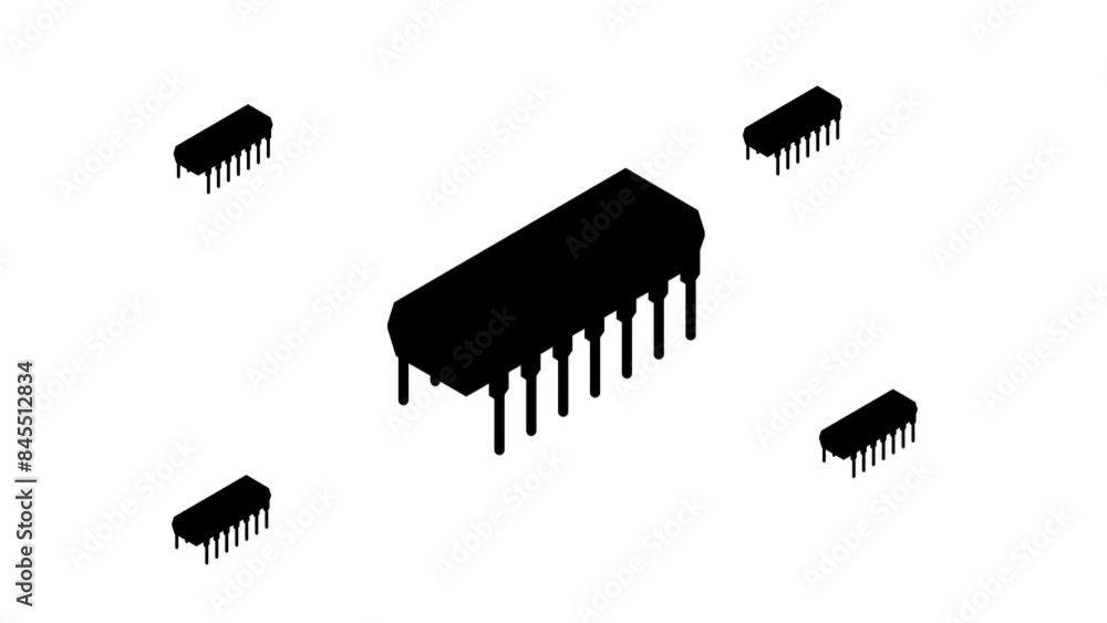 Zoom in and out animation the integrated circuit symbol. Large black ...