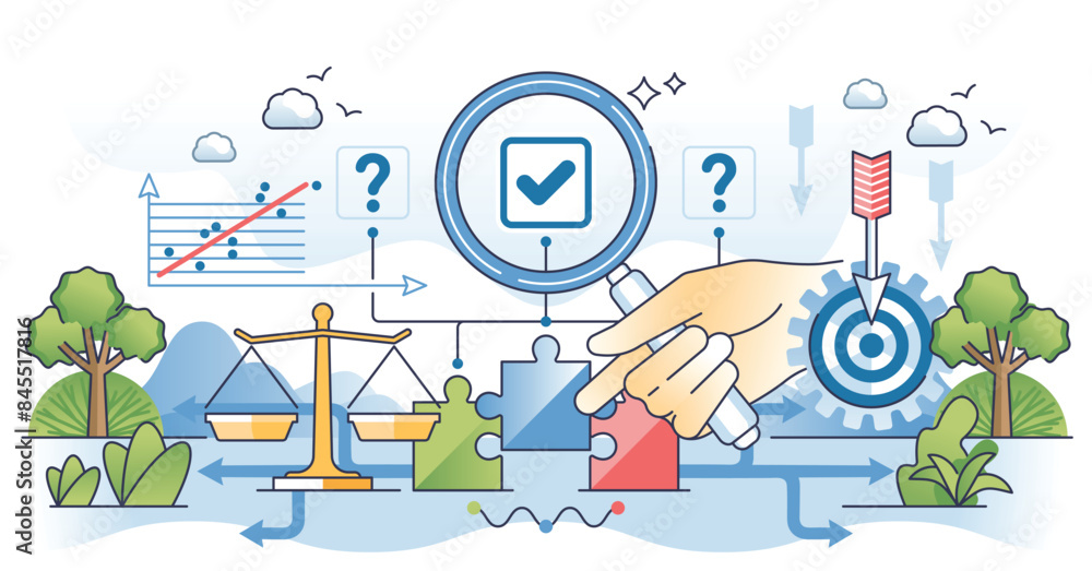 Decision making process with information analyzing outline hands ...