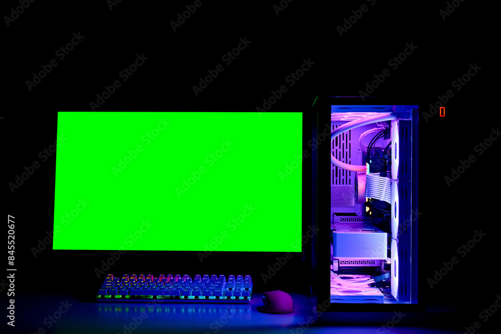 Water Cooled Gaming Pc with RGB rainbow LED lighting. Modern gaming ...