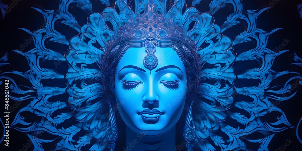 Luminous Hindu god Shiva's face on a neon blue wallpaper. Concept ...